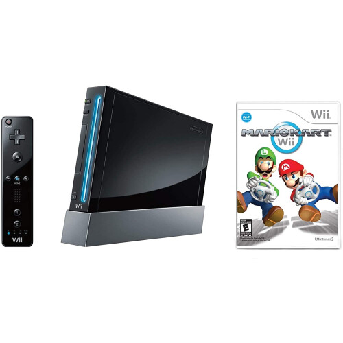 Refurbished Wii Console with Mario Kart Wii Bundle Black