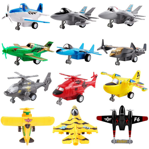 Set of 12 Pull Back Airplanes Vehicle Playset Variety Pack of ...