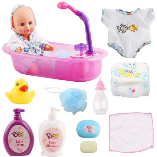 Baby Doll Bath Play Set with Real Water Faucet Function and Baby Doll ...