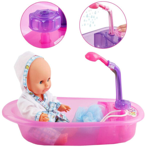Baby Doll Bath Play Set with Real Water Faucet Function and Baby Doll ...