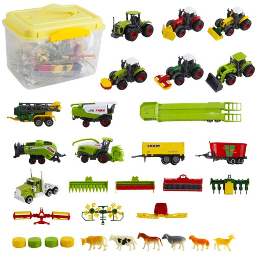 31 Pieces Die Cast Model Machinery DIY Farm Tractor Vehicle Carriage ...
