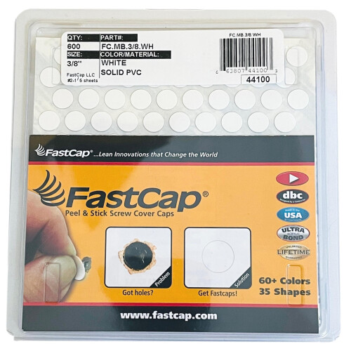 Fastcap Peel & Stick White Screw Cover Caps PVC 9mm (3/8") x 600 on OnBuy