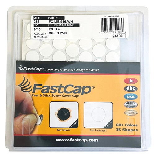 Fastcap Peel & Stick White Screw Cover Caps PVC 14mm (9/16") x 266 on OnBuy
