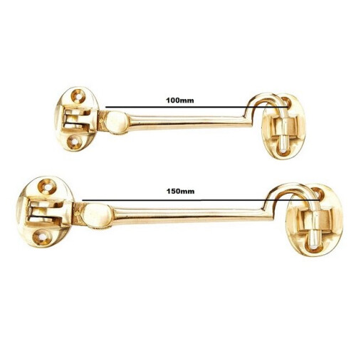 (100mm (4")) Solid Brass Silent Cabin Door Hook and Eye Catch, 100mm or 150mm Gate Door Shed on ...
