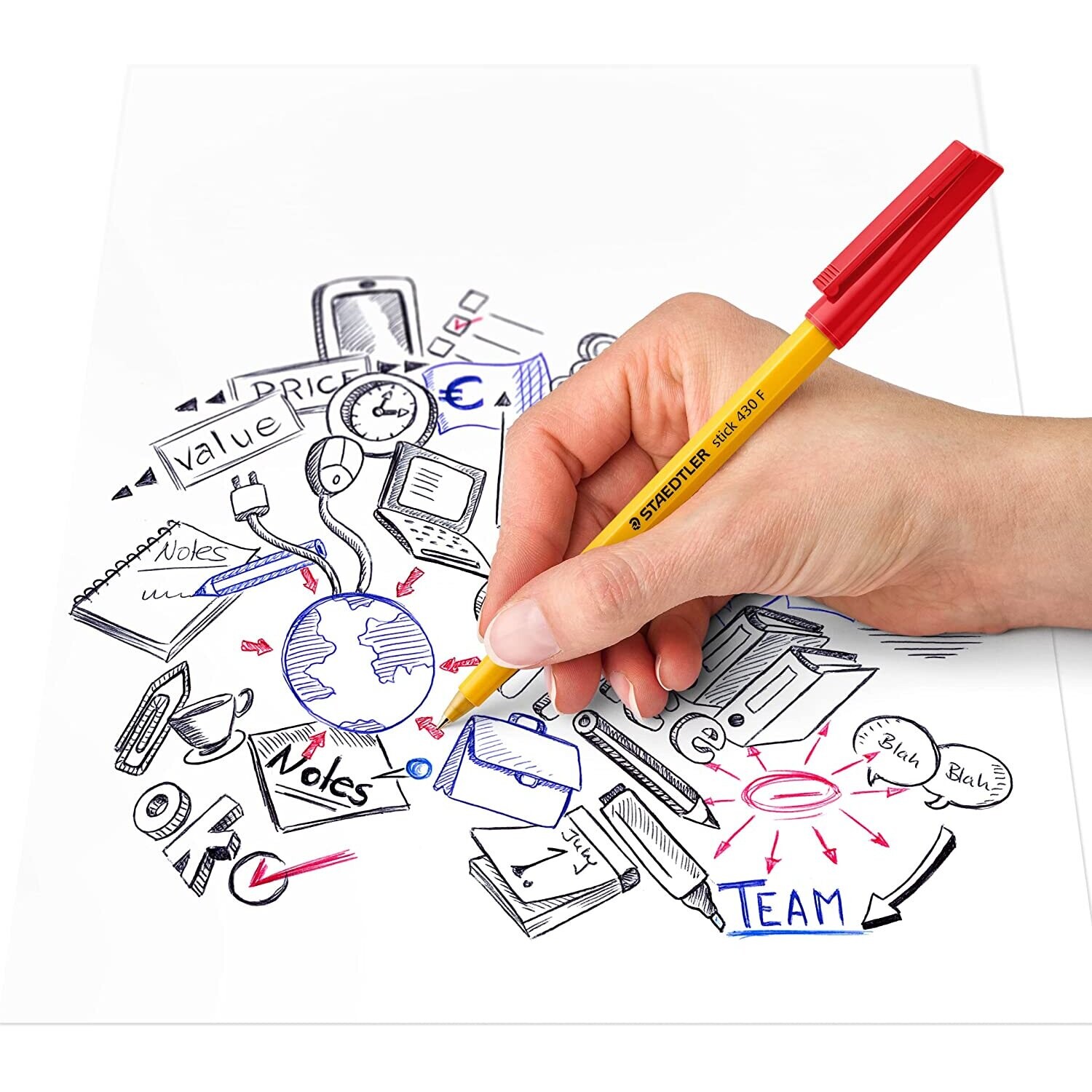 STAEDTLER Medium Stick 430 F-9 Ballpoint Pen Fine, Black, Box of 10 on ...