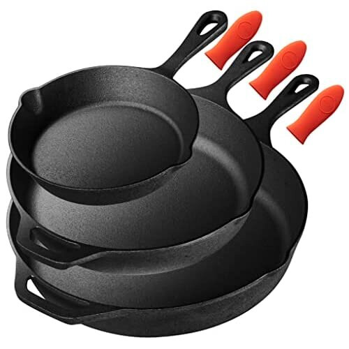 Nutrichef Pre-Seasoned Cast Iron Skillet 3 Pieces Kitchen Frying Pan ...