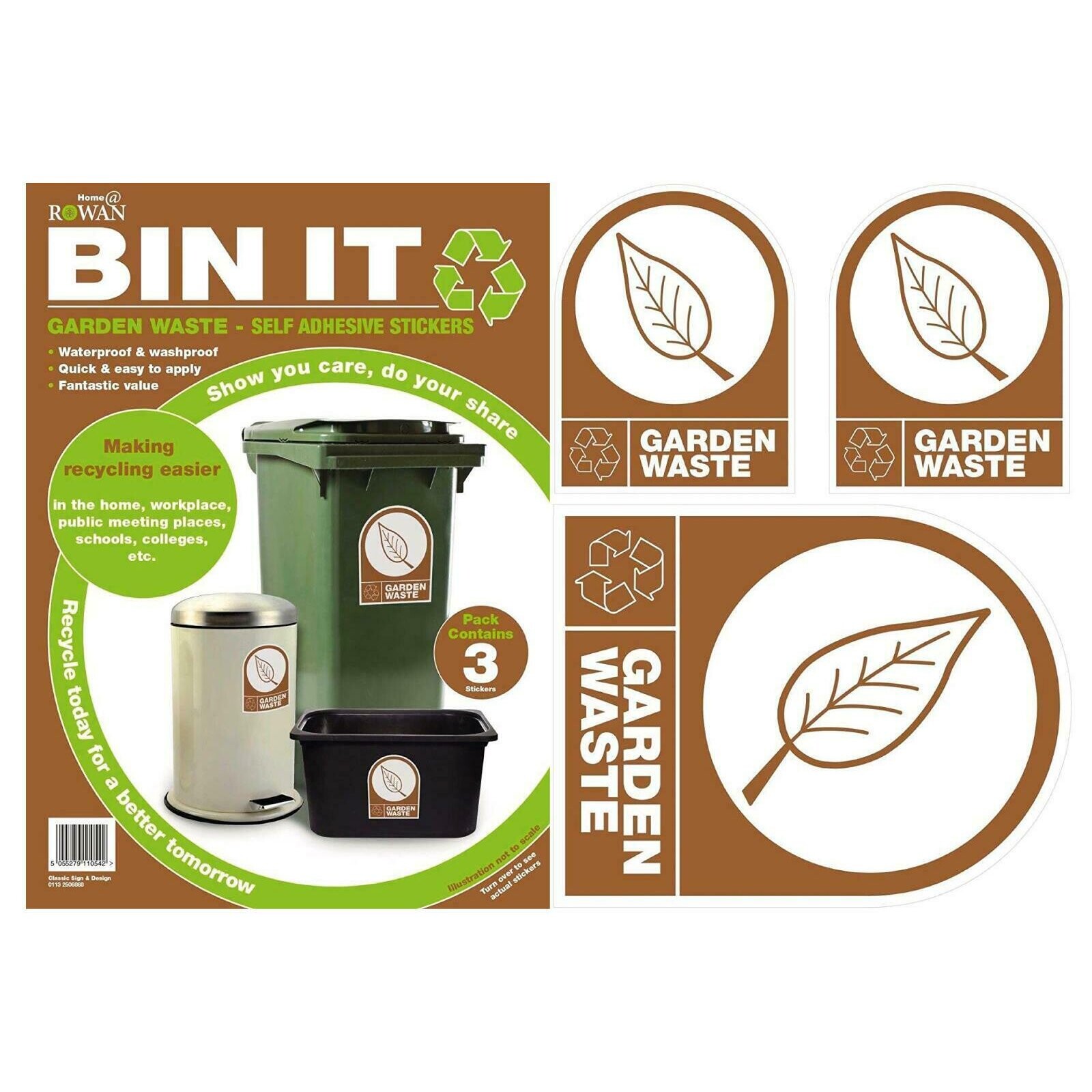 Self Adhesive Easy Application Wheelie Bin Stickers 8 to choose Recycle ...