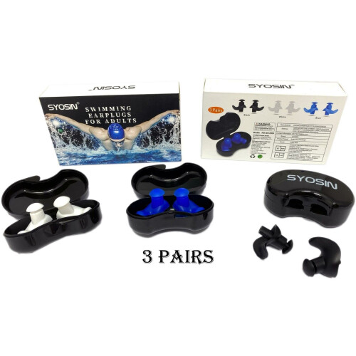 Syosin Shaped Swimming Earplugs - Silicone Pack of 3 with cases Shower ...