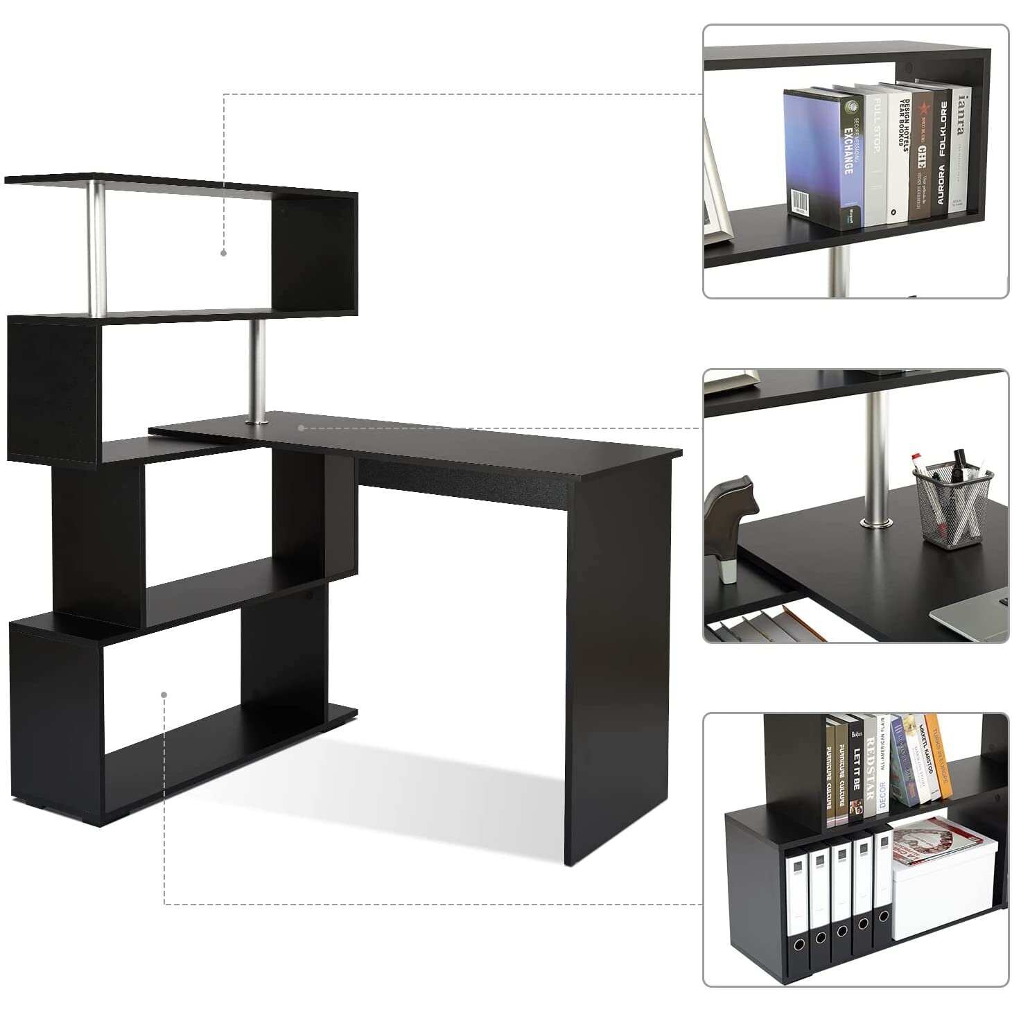 Meerveil L Shaped Computer Desk, Corner Desk, 360 Degree Rotatable ...