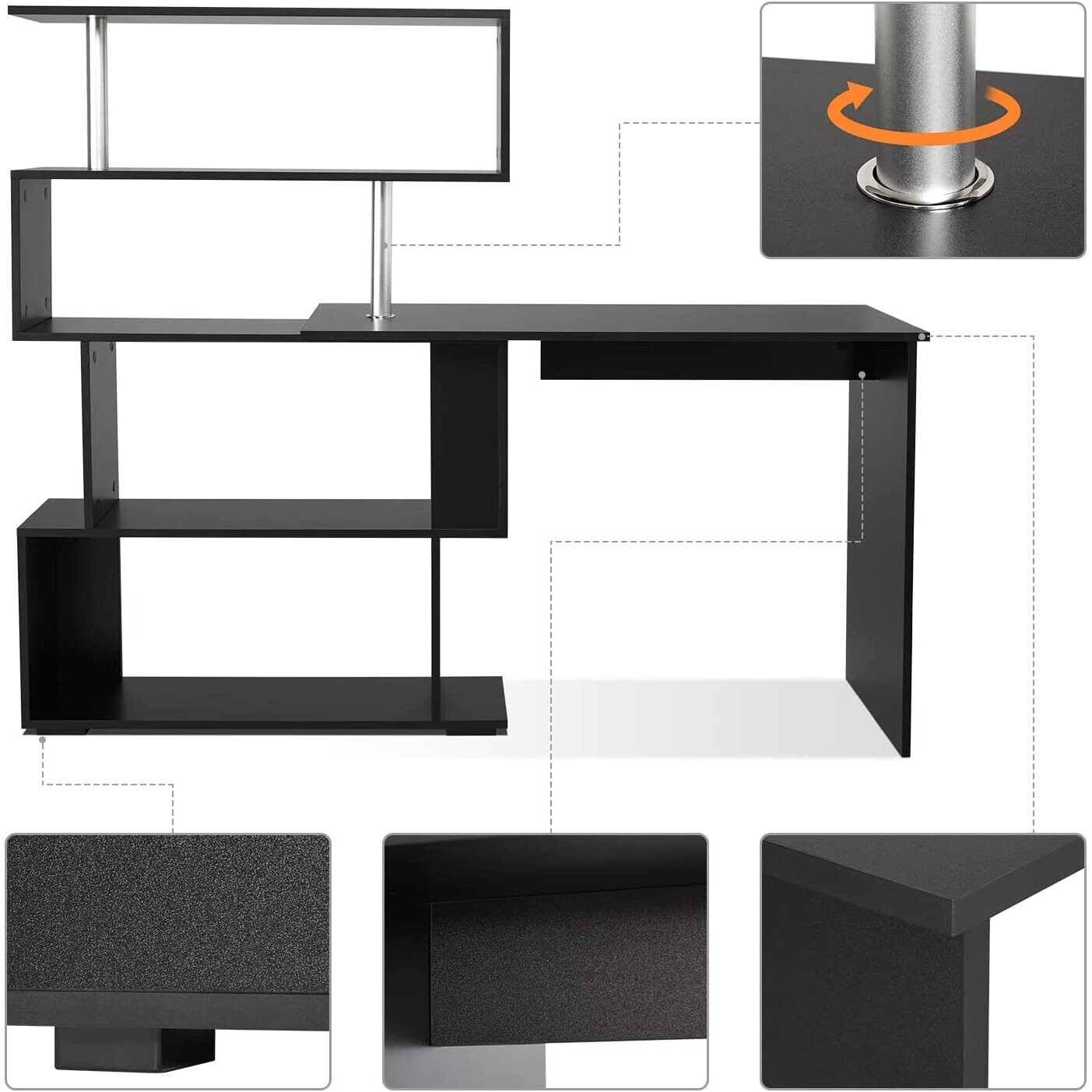 Meerveil L Shaped Computer Desk, Corner Desk, 360 Degree Rotatable ...