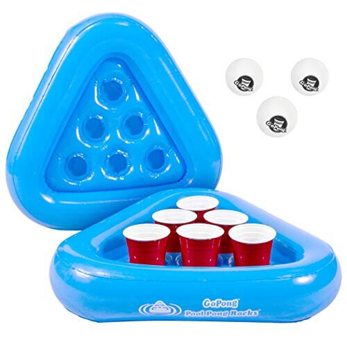 GoPong Pool Pong Rack Floating Beer Pong Set, Includes 2 Rafts and 3 ...