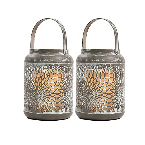 JHY DESIGN Set of 2 Metal Candle Holder with Flameless LED Candles 17cm ...