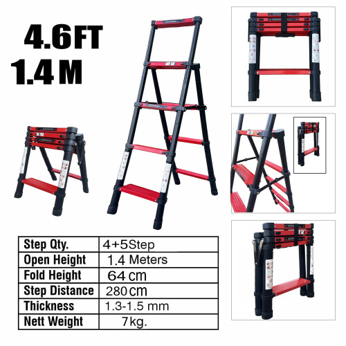 1.4M Portable Multi-Purpose A Frame Folding Ladder 4+5 Steps Ladder on ...