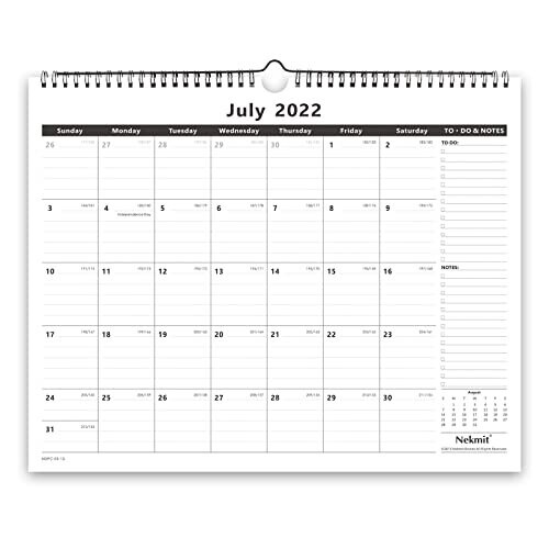 Nekmit Yearly Monthly Wall Calendar, Wirebound Calendar for Home ...