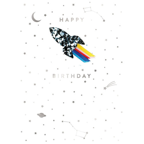 Happy Birthday Rocket Ship Embellished Birthday Greeting Card Autograph ...