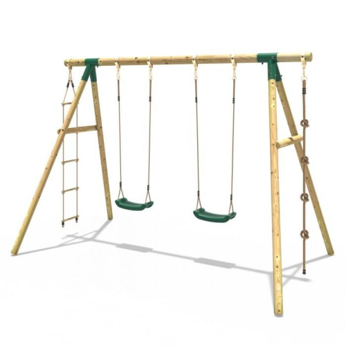 Rebo Wooden Garden Swing Set with Climbing Rope and Rope Ladder Eclipse ...
