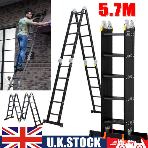 5.7M Aluminium Folding Ladder Extendable 20 Step Multi-Purpose 14 IN 1 ...