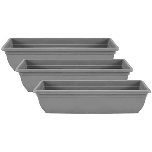 Pack of 3 - 60cm Long Grey Trough Plant Pot Plastic Planter Outdoor ...
