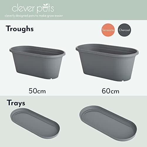 Clever Pots Plastic Plant Trough, 60cm Outdoor or Indoor Trough with ...