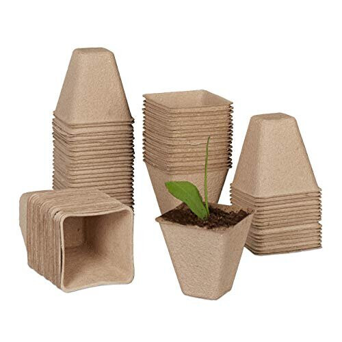 Relaxdays Set of 80 Biodegradable Square Paper Plant Pots 8 x 8 x 8 cm ...