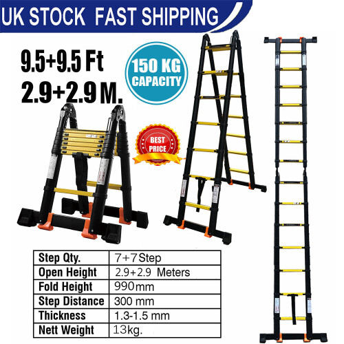 5.8M Multi-Purpose Aluminum A Frame Folding Telescopic Ladder Safety on ...