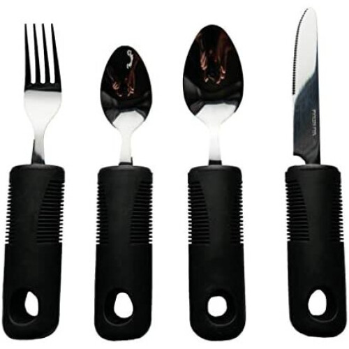 4 Piece Cutlery Set Easy Grip Extra Thick Handles, Ideal Eating Aid for ...