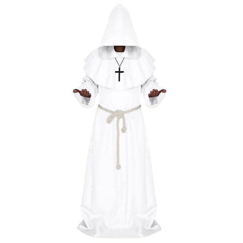 (White, S) Medieval Priest Monk Robe Friar Monk Hooded Cap Renaissance ...