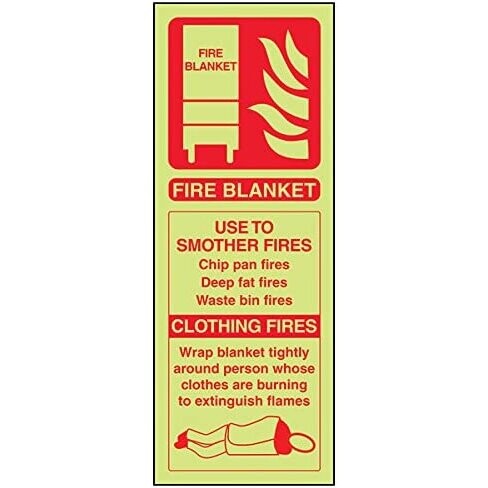 VSafety Glow In The Dark Fire Blanket Id Fire Extinguisher Sign - 75mm ...