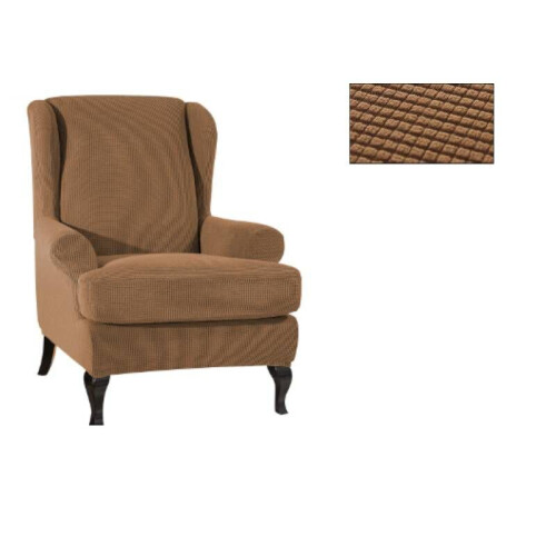 (LightBrown) Sloping Arm Wing Back Chair Cover Elastic Armchair ...