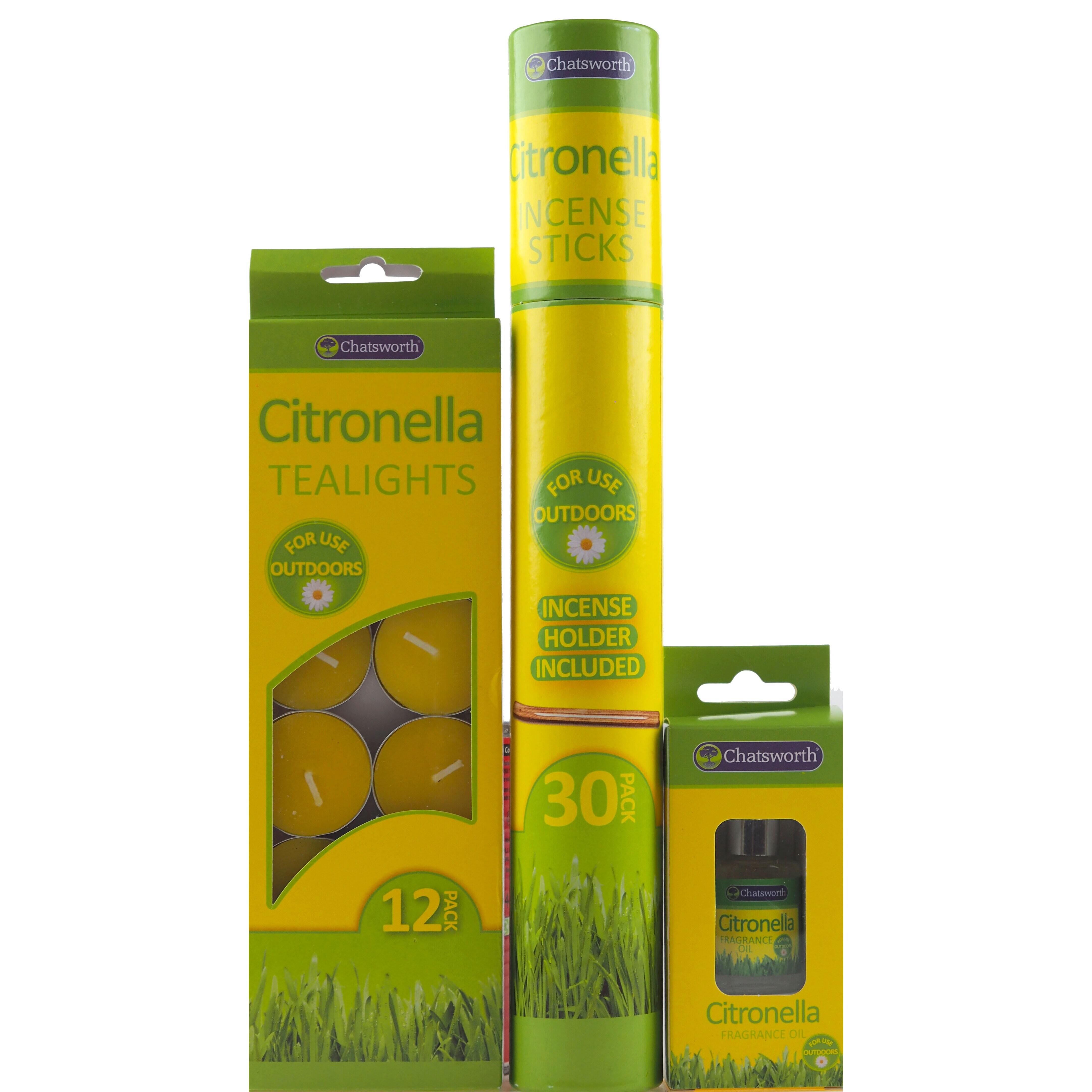 Lemon Citronella Keep The Bugs Away Gift Set - 3 Piece - Oil, Candles ...