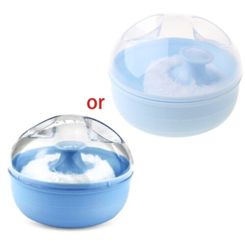 (Blue) Portable Baby Soft Body Talcum Powder Puff Sponge + Box Case ...