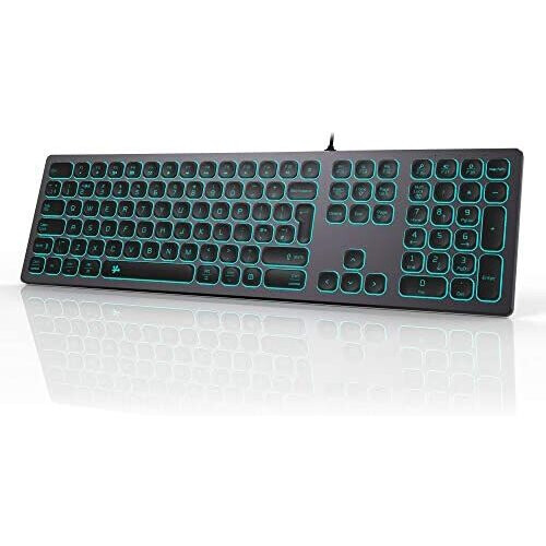 B.FRIENDIT Aluminum Slim Backlit Keyboard Wired - UK Layout Compatible ...
