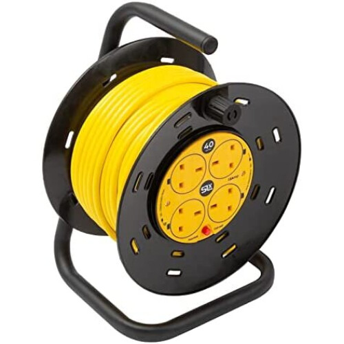 Extension Lead 40m Heavy Duty Cable Reel, 4 Socket Cord Reel UK Plug ...
