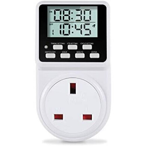 ORIDGET 24 Hour Digital Electric Timer Plug Socket with Countdown and On-Off Repeat Cycle Timer ...