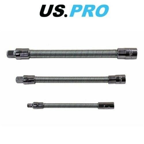 US PRO 3 Piece Flexible Extension Bar Adaptor Set - 1/4" 3/8" 1/2 ...