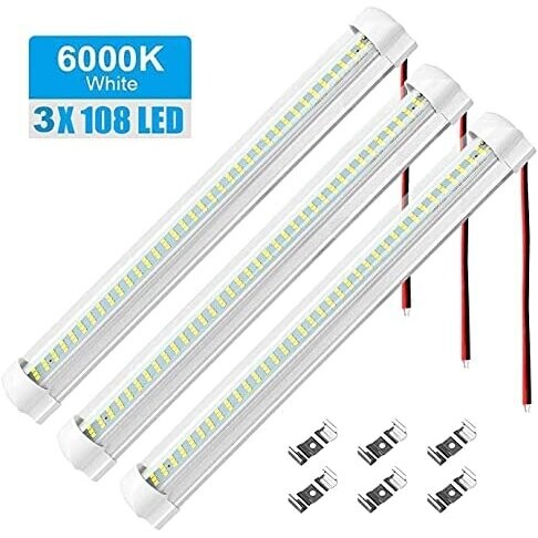 12V LED Van Interior Lights, Universal 108 LED Strip Light Bar with ON ...