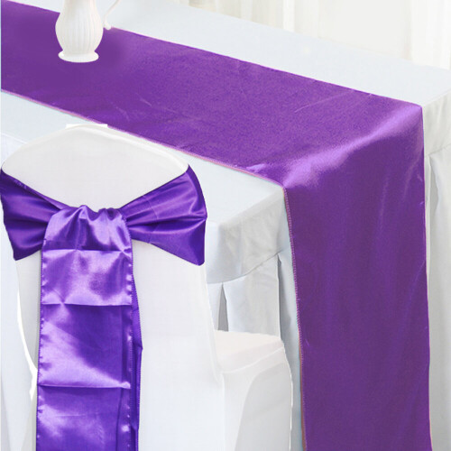 (Cadbury Purple, 10 Sashes + 1 Runner) Satin Chair Cover Sashes Bow ...