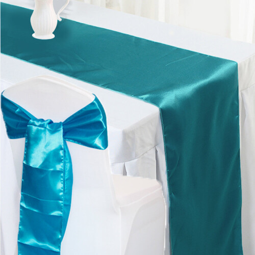 (Turquoise, 10 Sashes + 1 Runner) Time to Sparkle Satin Chair Cover ...