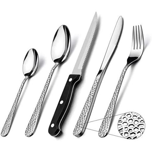 30 Piece Cutlery Sets with Steak Knives, Homikit Stainless Steel ...