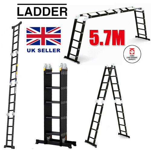 5.7M Heavy Duty Aluminium Folding Ladder Multi Purpose 14 in 1 Ladder ...