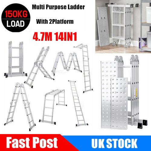 Multi Purpose 4.7M Folding Ladder Aluminum 4x4 Steps Scaffold Platform ...