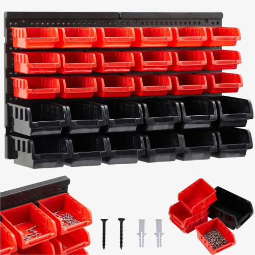 AREBOS On-Wall Tool Rack w 32 Storage Bins Garage Tool Storage Tool ...