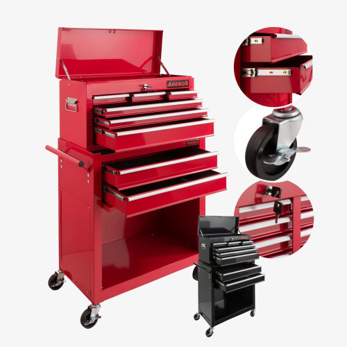 AREBOS 9-Drawer Combo Tool Cabinet Garage Tool Chest with Wheels ...