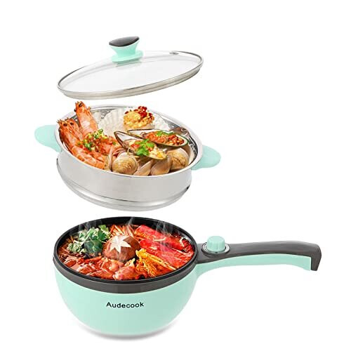 Audecook Electric Frying Pan with Steamer 1.5L Electric Hot Pot Multifunction Non Stick Electric Skillet 20cm Mini Travel Cooker for Pasta Ra on OnBuy