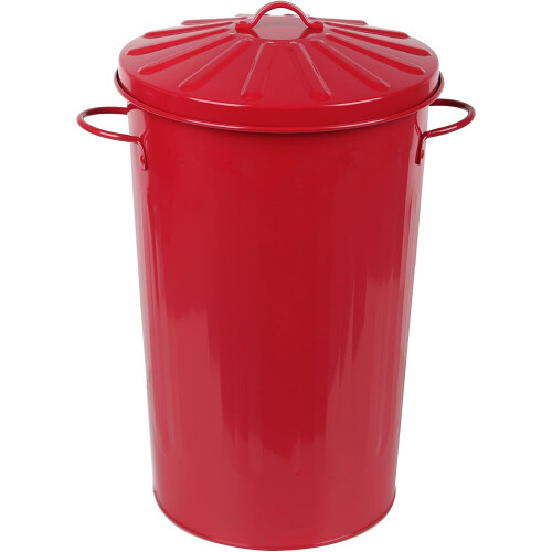 (18L, Red) simpa Vintage Retro Style Colour Metal Dustbin Recycle Bin ...