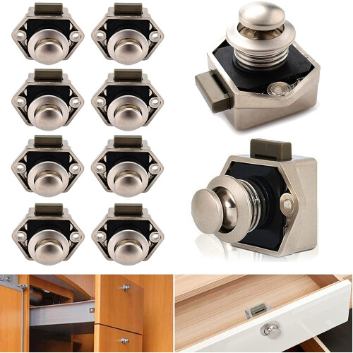 10X Mini Push Button Drawer Cupboard Door Catch Lock Caravan Motorhome ...