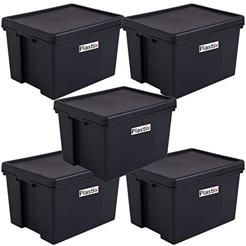 5 X Heavy Duty Strong Recycled Plastic Storage Box Boxes With Lids ...