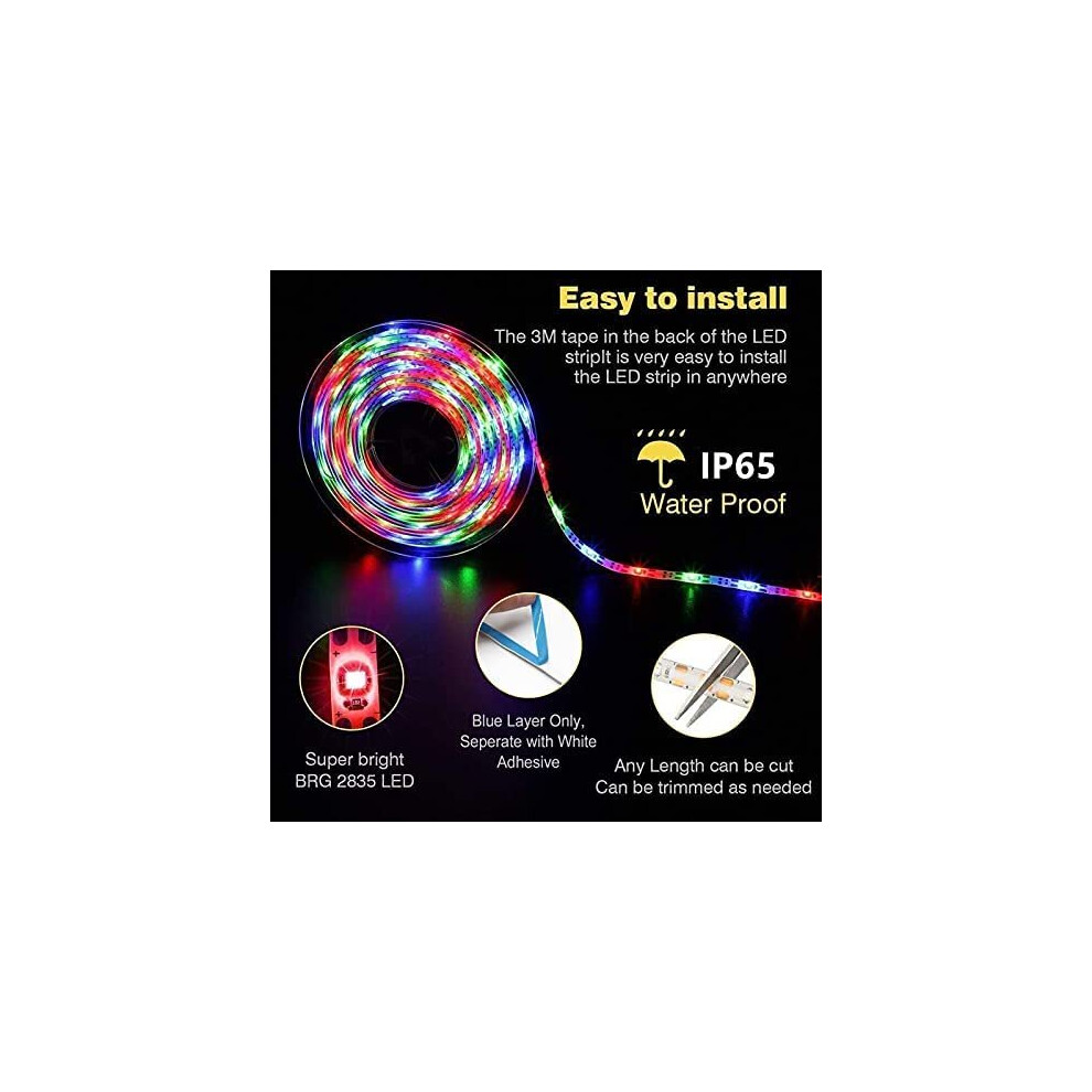 3m Battery Powered RGB LED Strip Lights with Remote Control, Waterproof ...