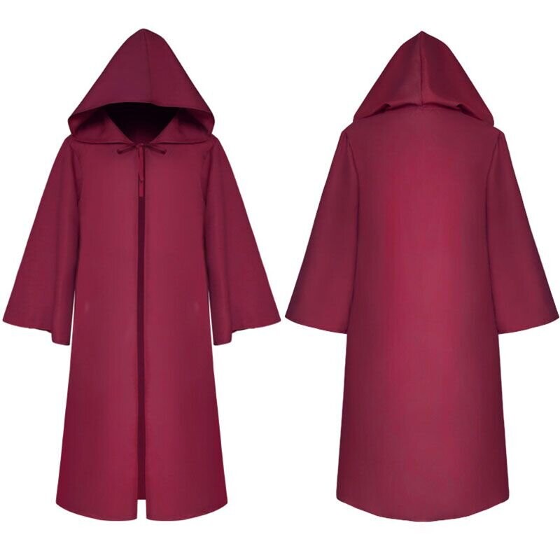 (Wine Red, Kids 115-125cm) Warrior Jedi Star Wars Hooded Cloak Cape ...