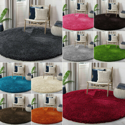 Thick Shaggy Round Rugs Large Living Room Bedroom Carpet Fluffy Circle ...